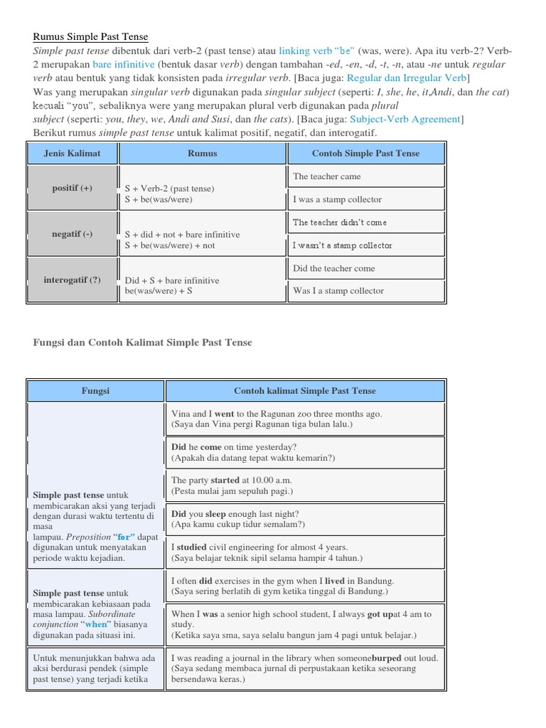 Rumus Simple Past Tense | PDF