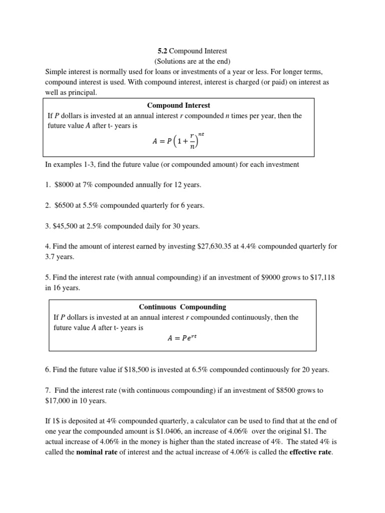 5.2 Compound Interest | PDF | Compound Interest | Interest