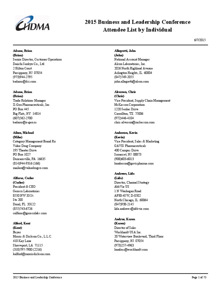 2015 Business and Leadership Conference Attendee List by Individual | PDF