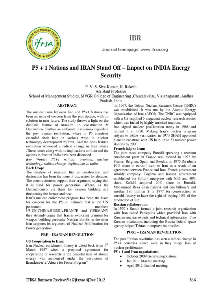 P5 + 1 Nations and IRAN Stand Off - Impact On INDIA Energy Security ...