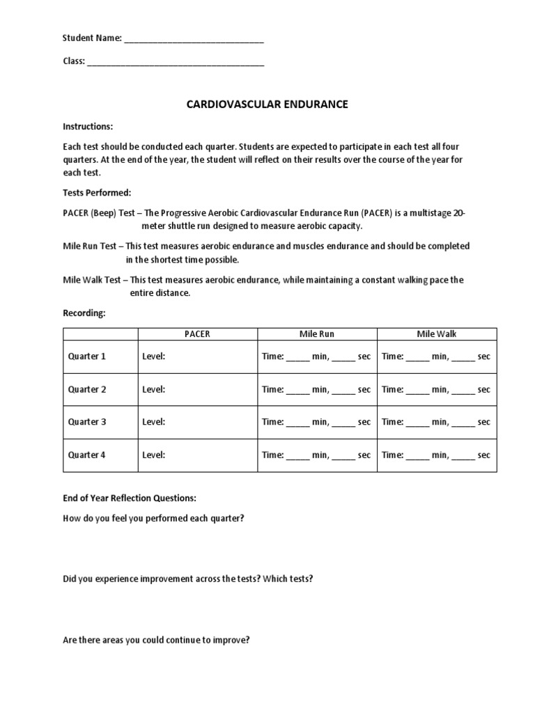 Cardiovascular Endurance Testing Guide | PDF