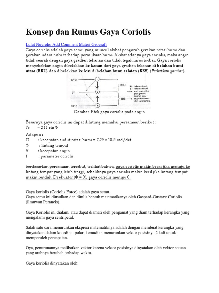 Konsep Dan Rumus Gaya Coriolis | PDF