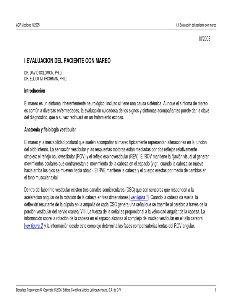 Evaluacion Del Paciente Con Mareo | PDF | Vértigo | Percepción visual