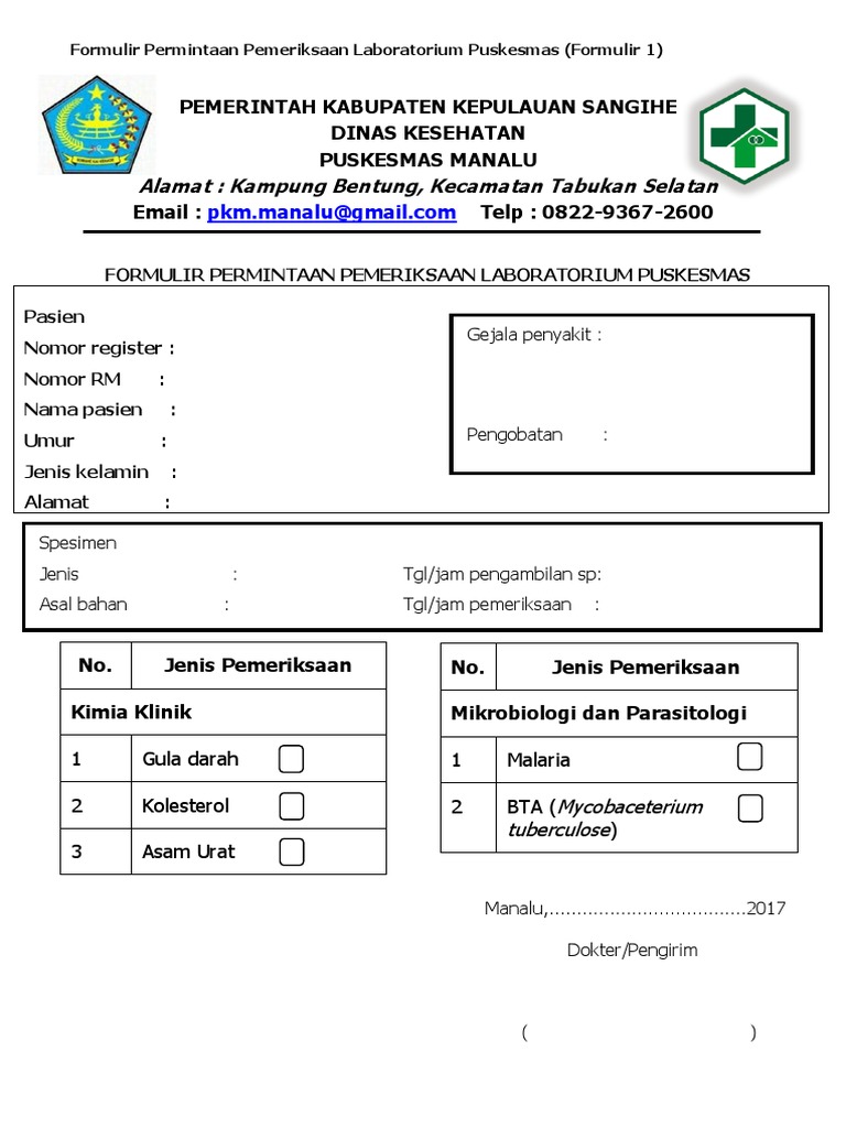 Formulir Permintaan DAN HASIL Pemeriksaan Laboratorium Puskesmas | PDF ...