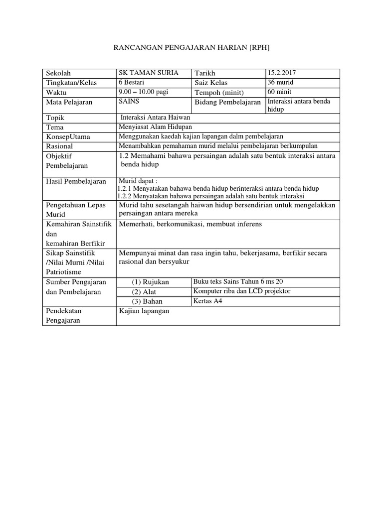 PLC - Borang Lesson Study 2017 Sains Sesi 1 | PDF
