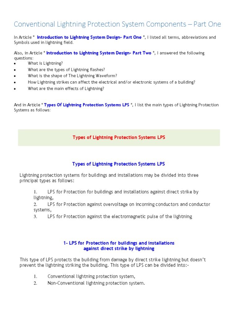 Conventional Lightning Protection System Components - Part One | PDF | International ...