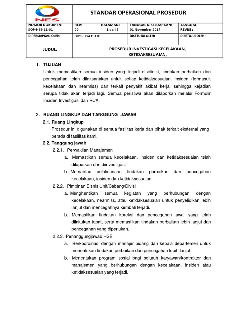 SOP HSE 04 01 Investigasi Kecelakaan | PDF | Teknologi & Rekayasa