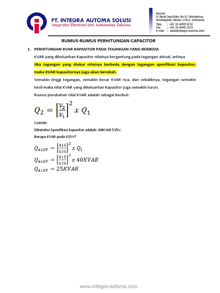Rumus Perhitungan Kapasitor Bank | PDF