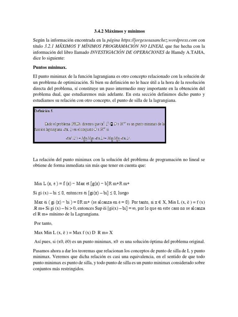 Dualidad y Puntos Minimax en Optimización | PDF | Programacion no lineal | Optimización Matemática