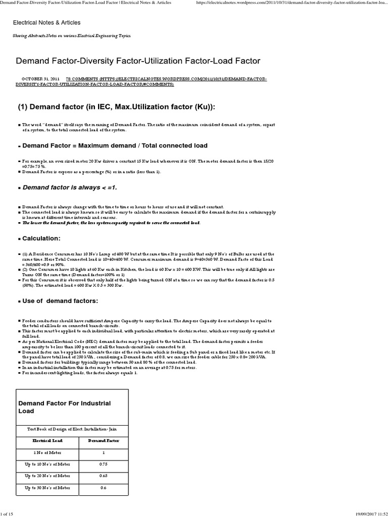 Demand Factor-Diversity Factor-Utilization Factor-Load Factor | PDF ...