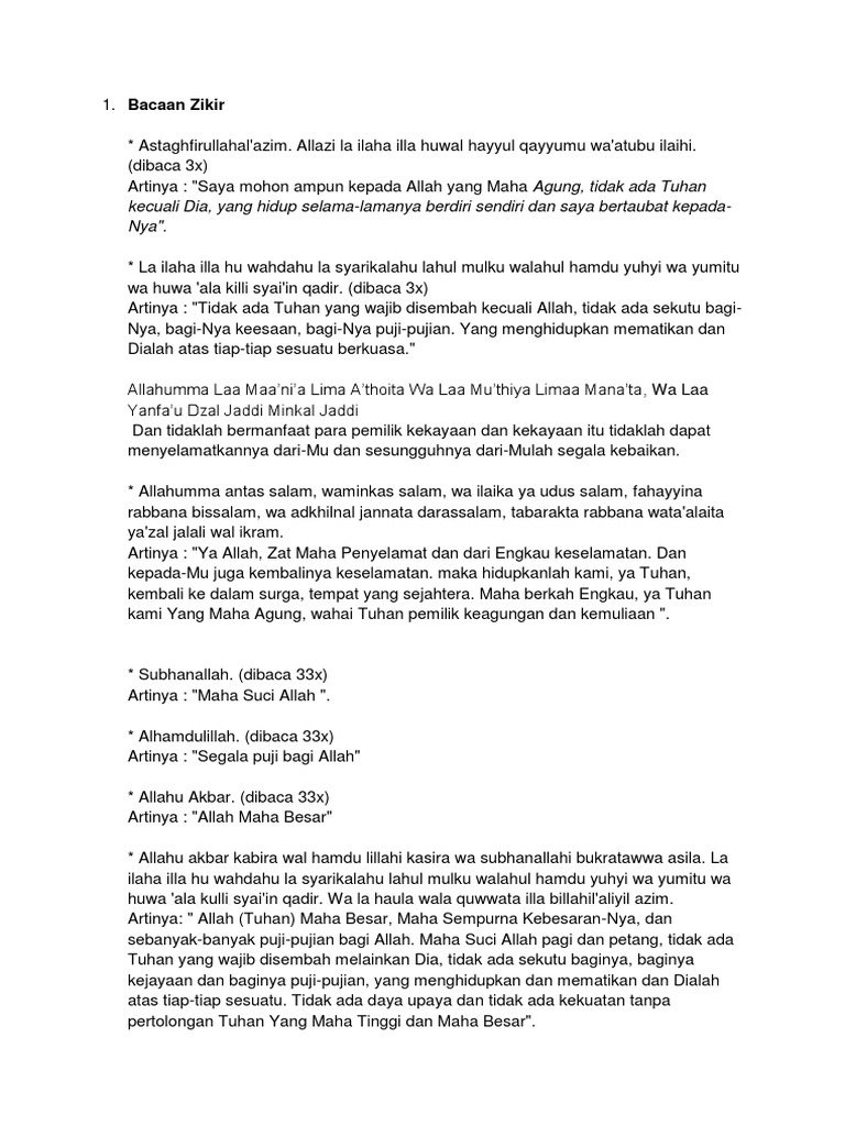 Bacaan Zikir | PDF | Kajian Bahasa Asing