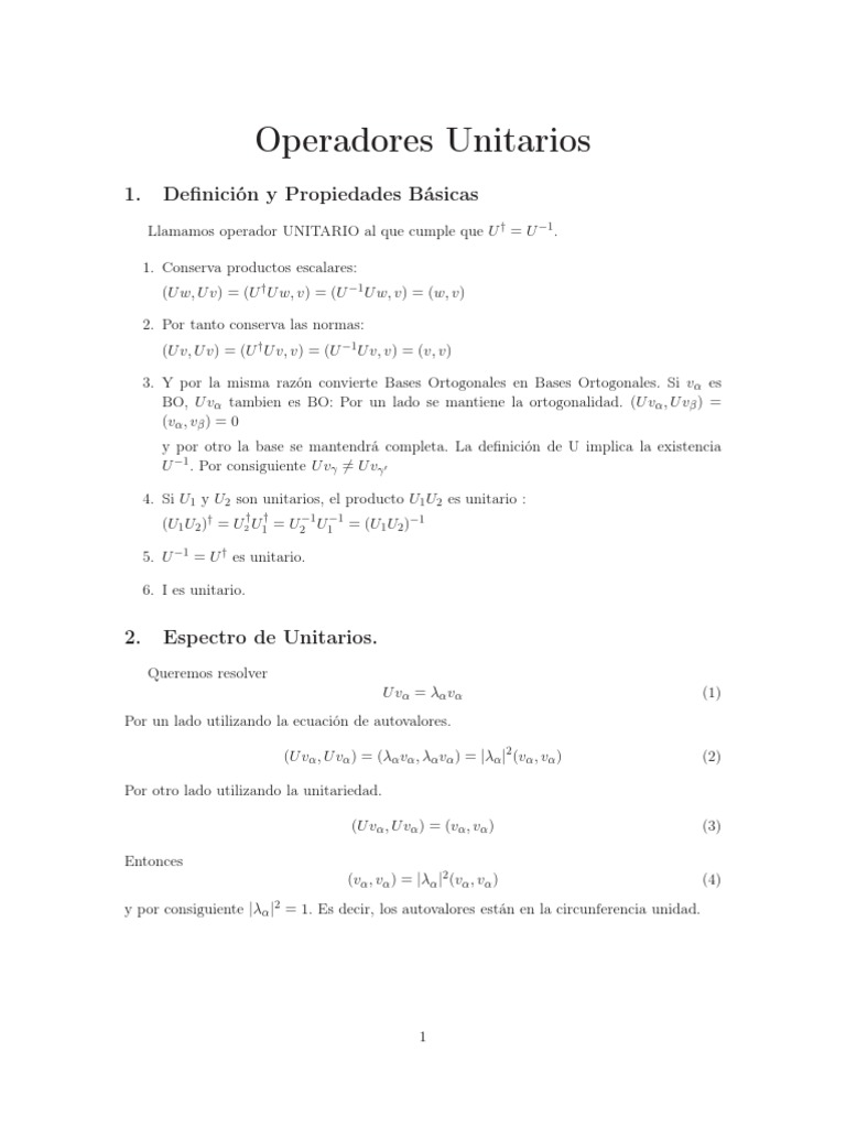 Representación espectral de operadores unitarios y aplicaciones en ...