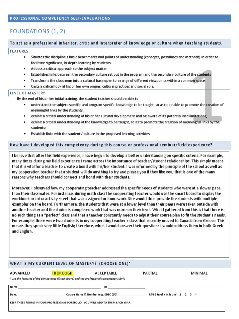 Professional Competency Self-Evaluation Grid M Provias Fe2 | PDF ...