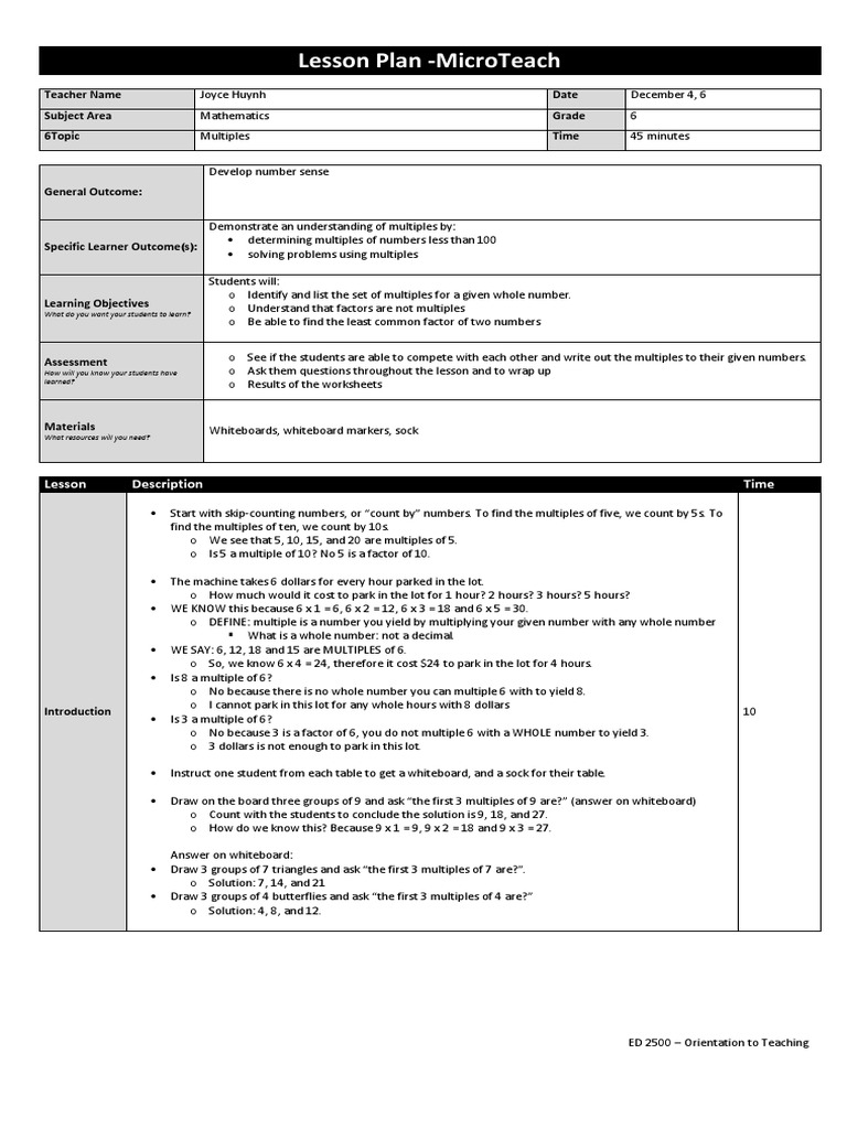 6th Grade Math Lesson on Multiples | PDF | Lesson Plan | Quality Of Life