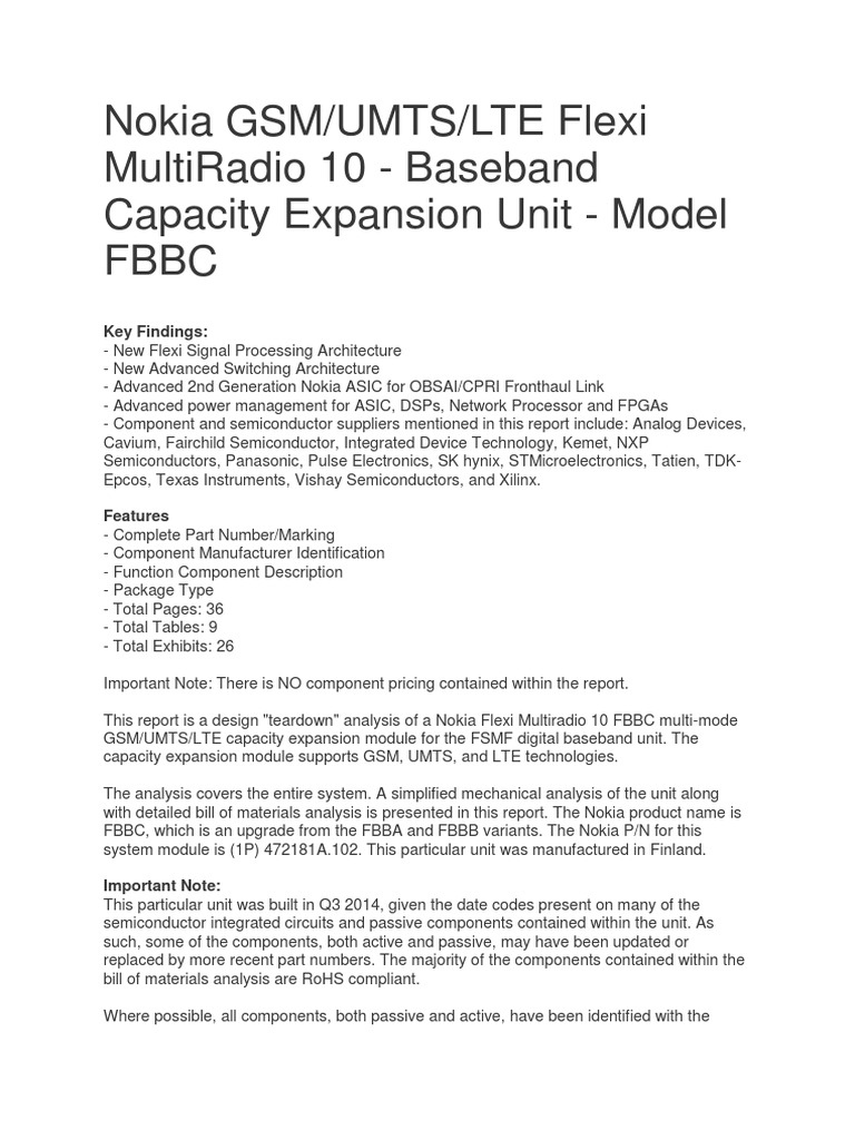 Nokia Gsm/Umts/Lte Flexi Multiradio 10 - Baseband Capacity Expansion ...