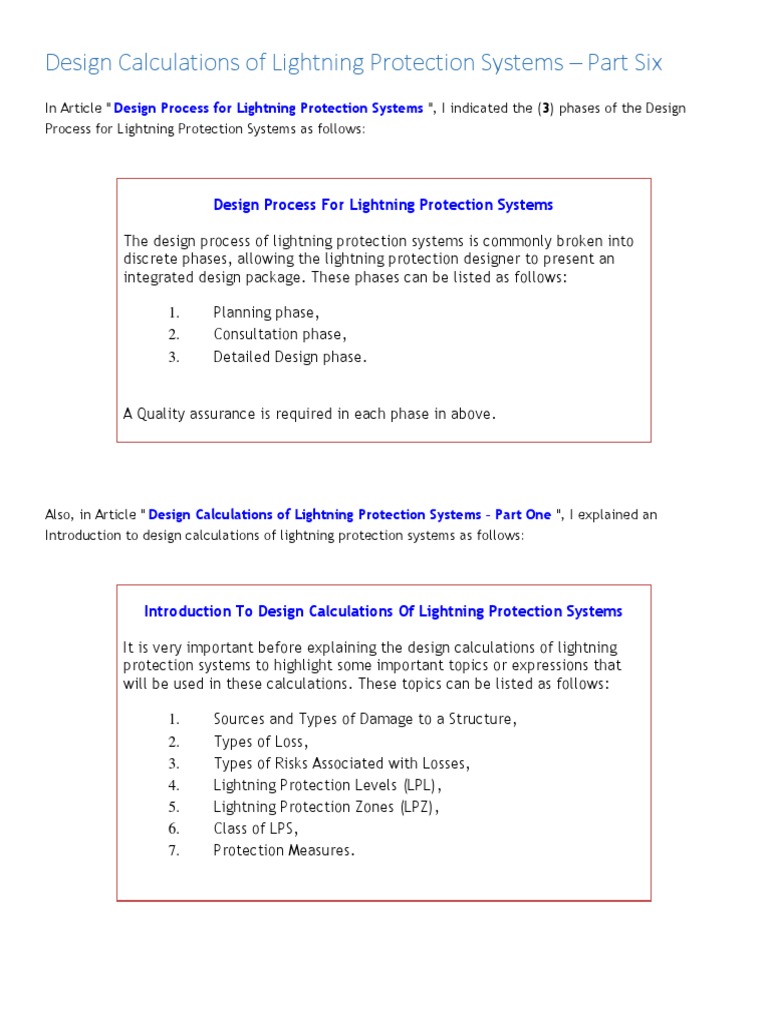 Design Calculations of Lightning Protection Systems - Part Six | PDF ...