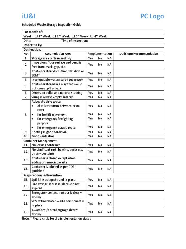 Scheduled Waste Storage Inspection Guide | PDF | Nature
