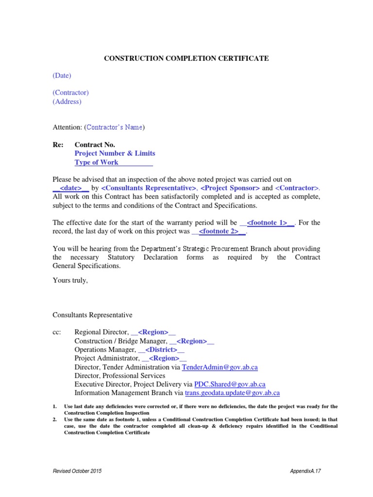 A.17 Construction Completion Certificate (CCC) | PDF | Business ...