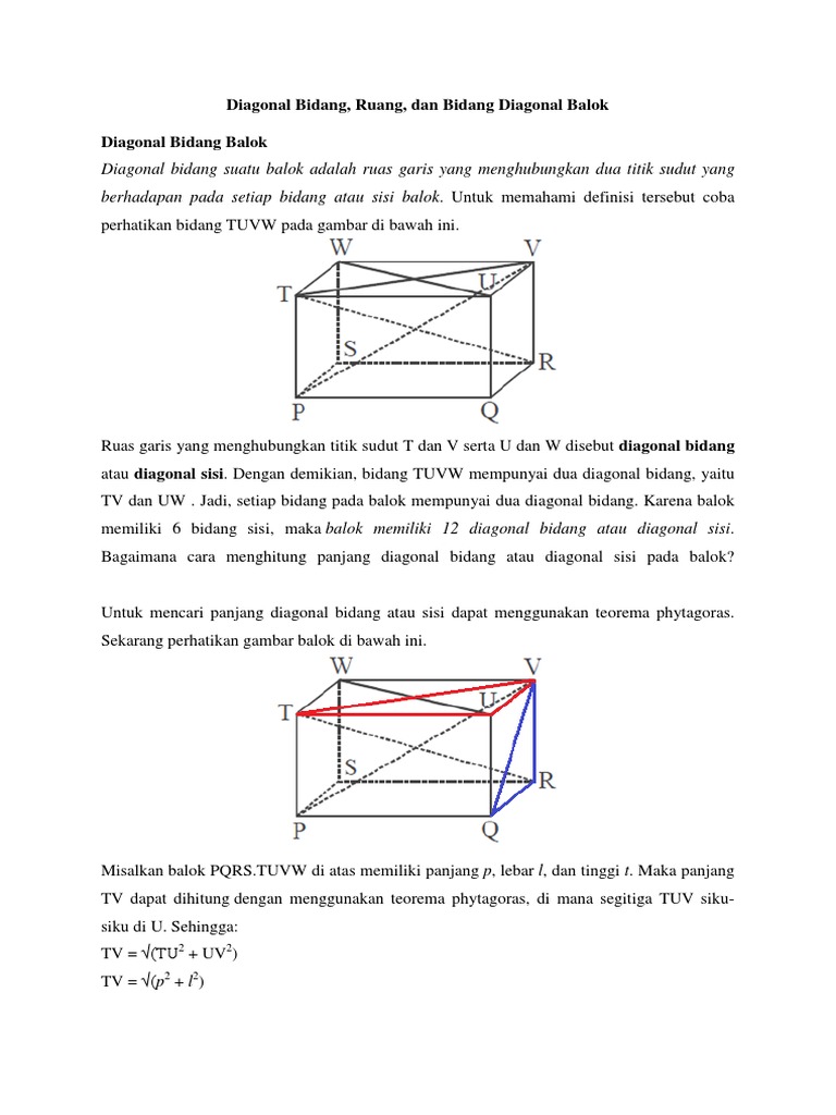 Diagonal Bidang, Diagonal Ruang, Bidang Diagonal | PDF