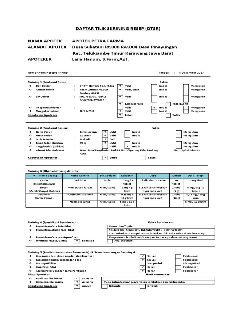 Daftar Tilik Skrining Resep | PDF
