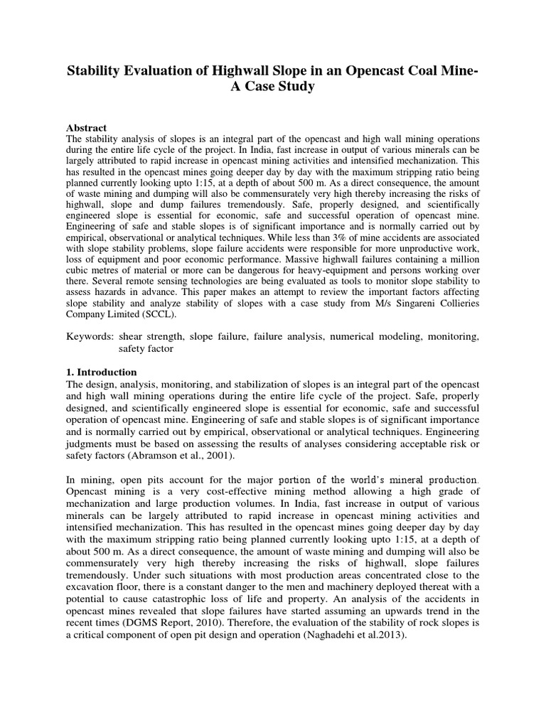 Stability Evaluation of Highwall Slope in An Opencast Coal Mine-A Case ...