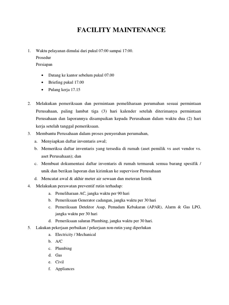 Sop Facility Maintenance | PDF