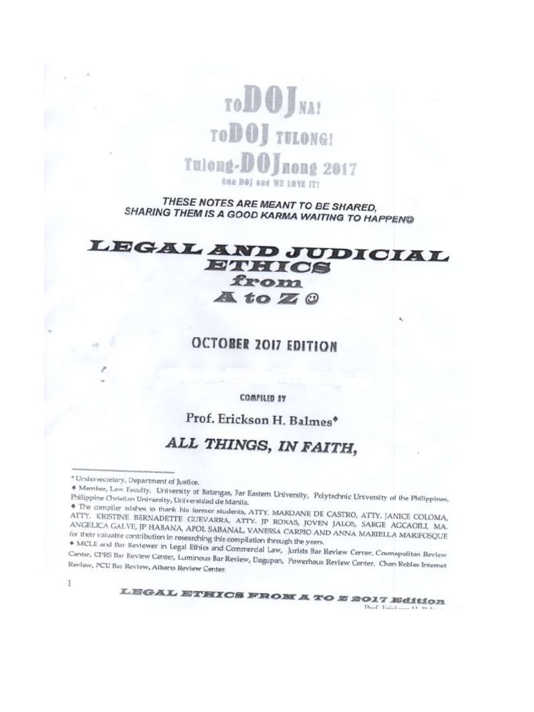 Pre-Week Notes in Legal Ethics by Usec. Erickson Balmes PDF | PDF