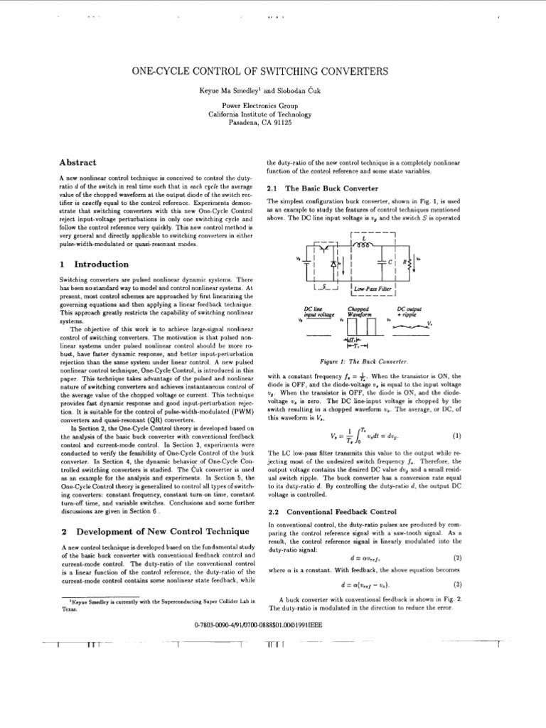 One-Cycle Control of Switching Converters: Group | PDF | Control Theory ...
