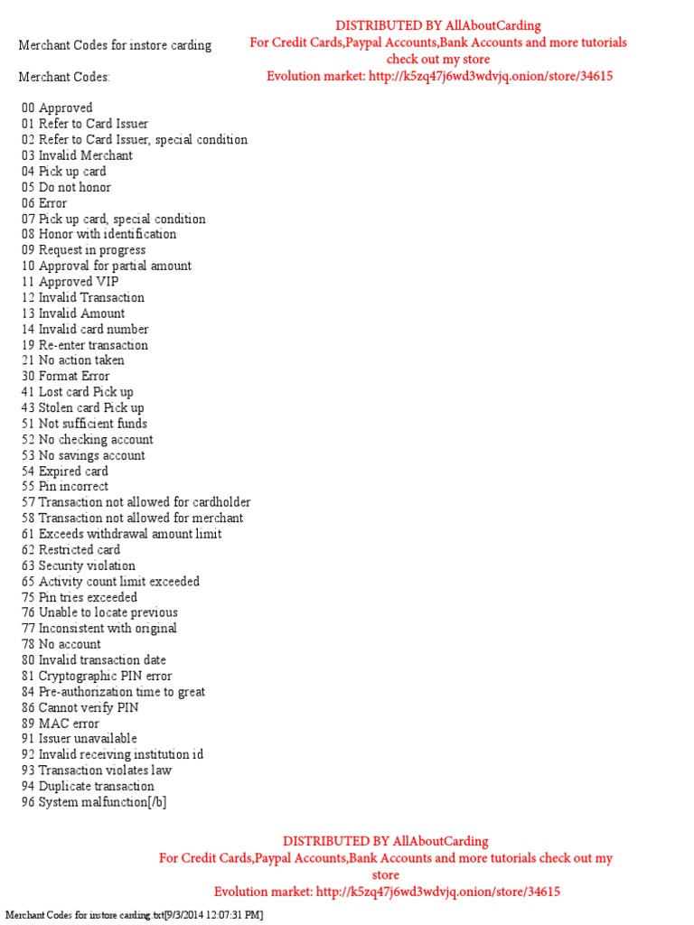 Merchant Codes for Carding Transactions | PDF | Business