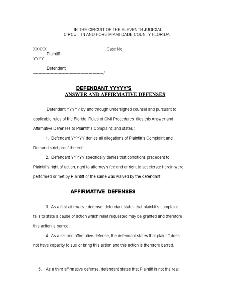 Foreclosure - Answer With 27 Affirmative Defenses | PDF | Foreclosure ...