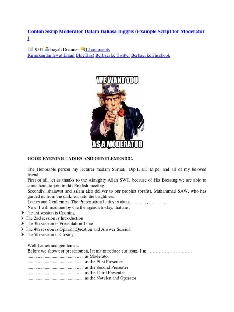 Contoh Skrip Moderator Dalam Bahasa Inggris (Example Script For ...