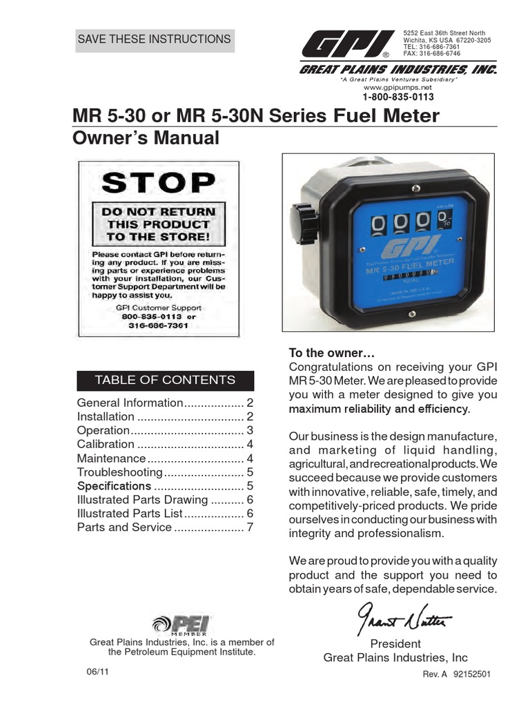 MR 5-30 or MR 5-30N Series Fuel Meter Owner's Manual | PDF | Energy And ...