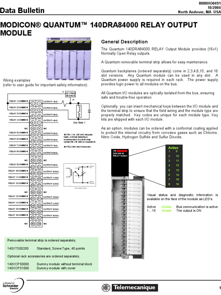 Modicon 140 Dra 840 00 Output Module 16point Relay 1no 1610078251 | PDF ...