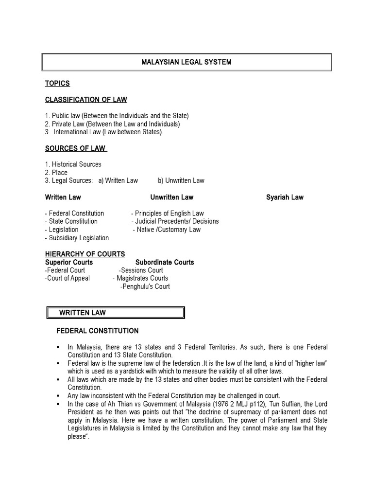 Malaysian Legal System (Law 416) | PDF | Precedent | Constitution