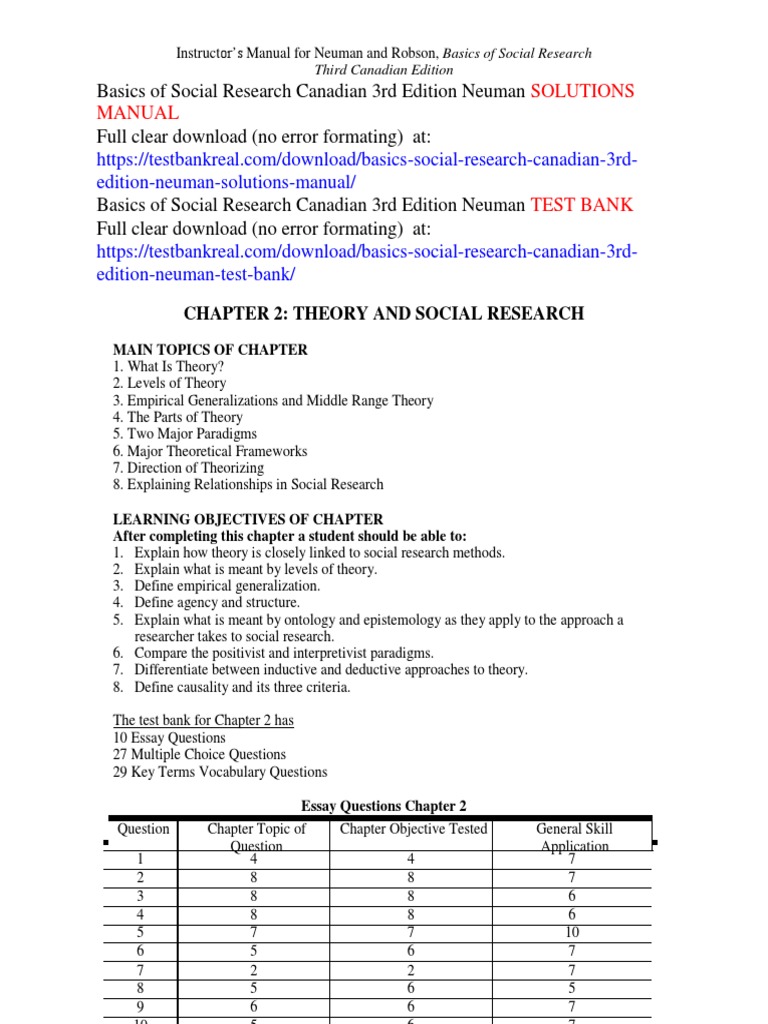 Basics Of Social Research Canadian 3rd Edition Neuman Solutions Manual