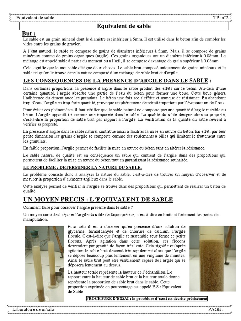 33689397 Equivalent de Sable | Argile | Sable