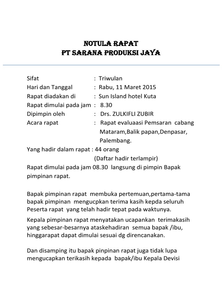 Contoh Notula Rapat | PDF