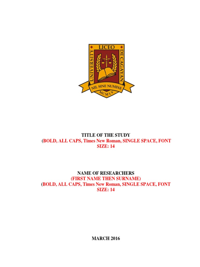 Title of The Study (: Bold, All Caps, Times New Roman, Single Space ...