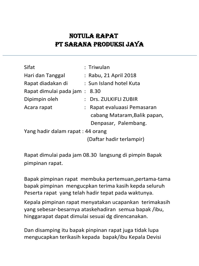 Contoh Notula Rapat (21 Oktbr) | PDF