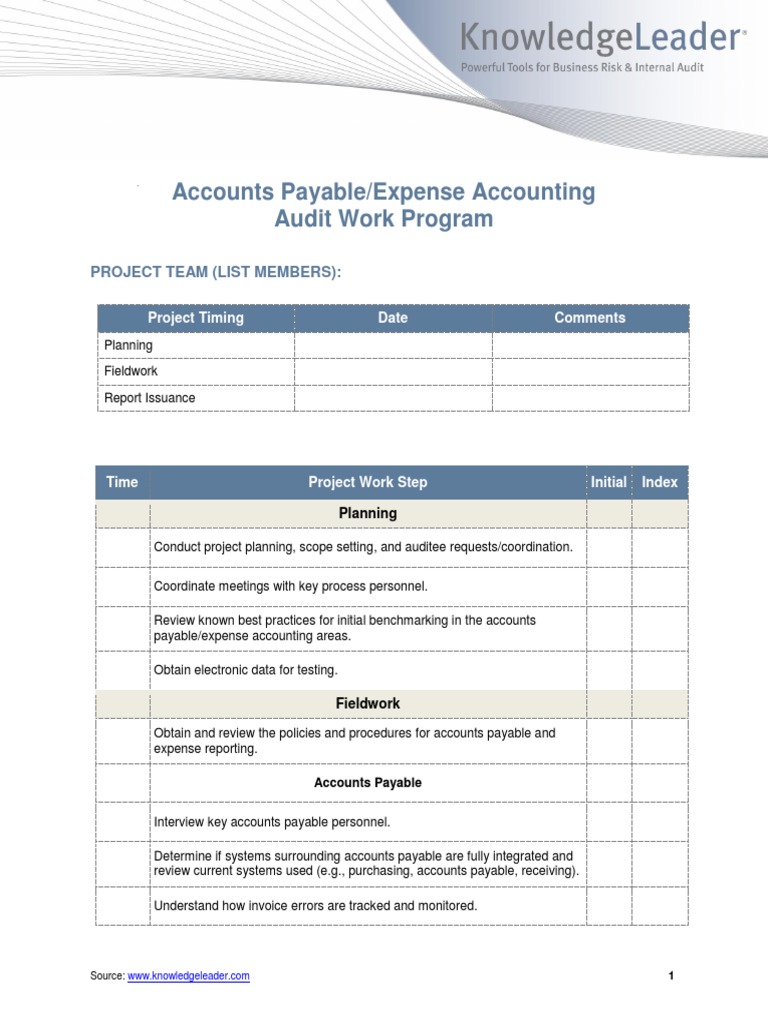 Accounts PayableExpense Accounting Audit Work Program | Accounts Payable | Procurement