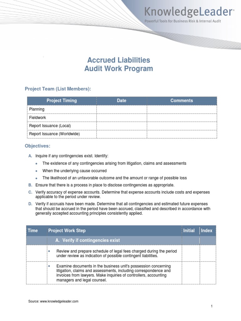 Audit Program for Accrued Liabilities | PDF | Accrual | Audit