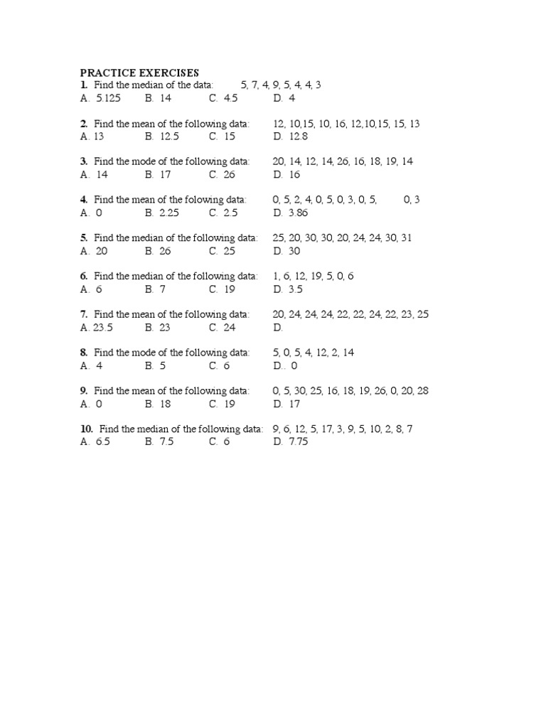 Exercises Mean and Mode | PDF | Mode (Statistics) | Statistical Analysis