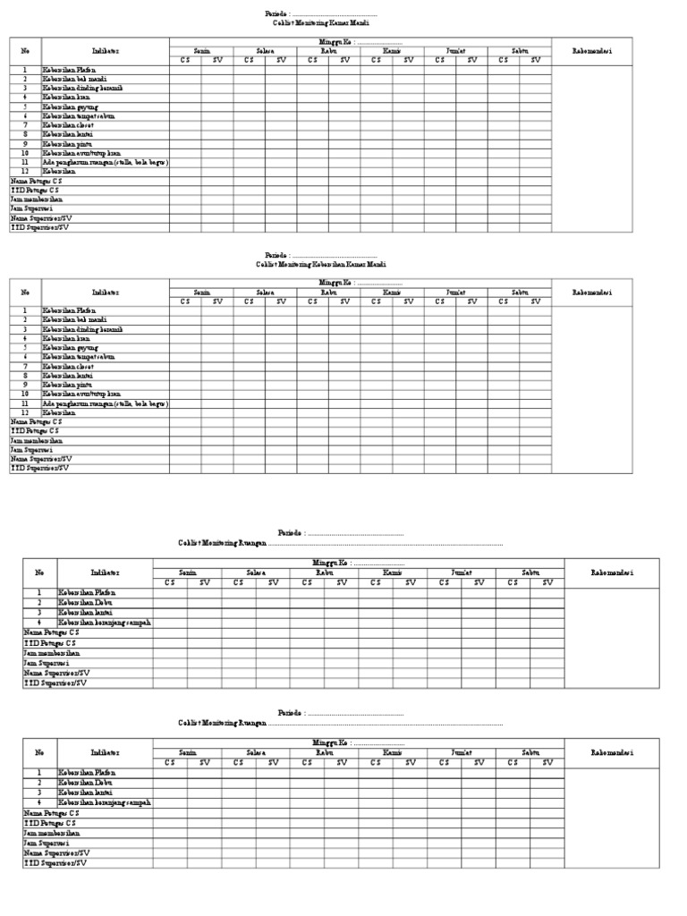 Checklist Kebersihan Ruangan