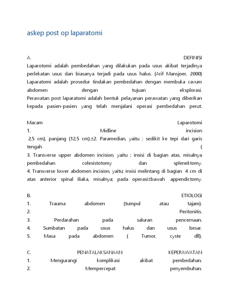 Askep Post Op Laparatomi | PDF