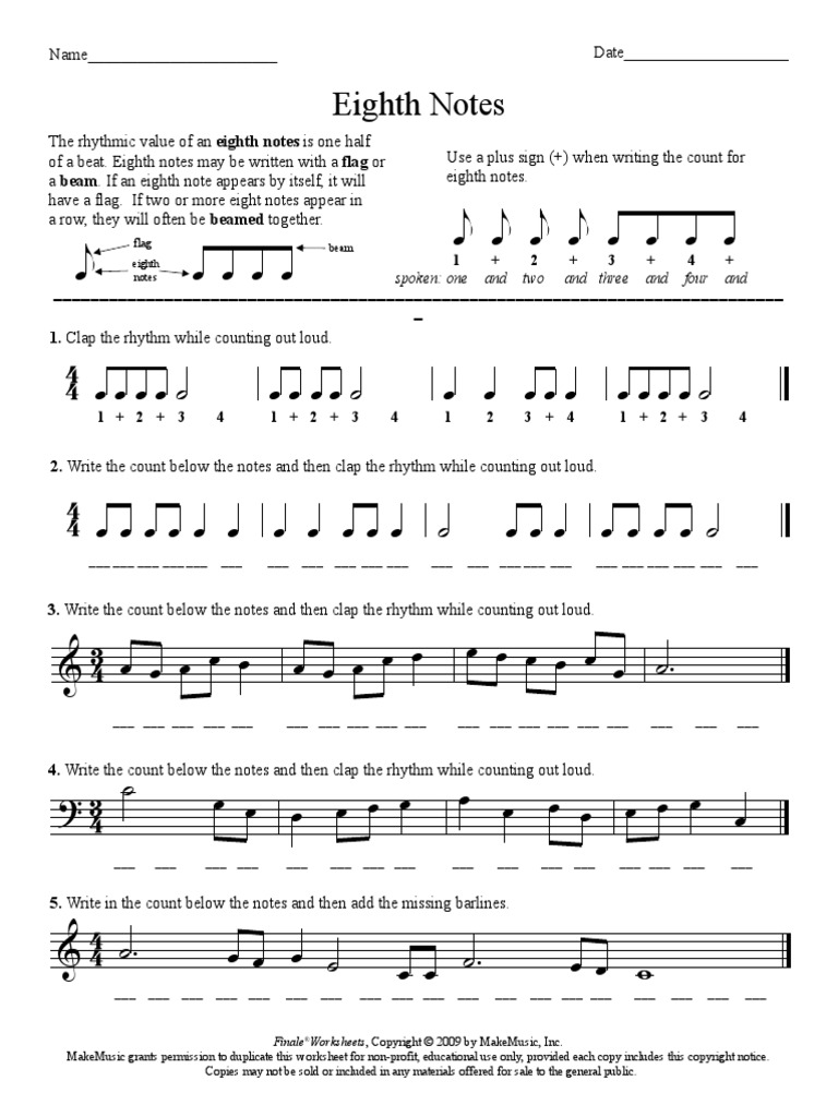 Spoken: One and Two and Three and Four And: Eighth Notes Beam | PDF ...