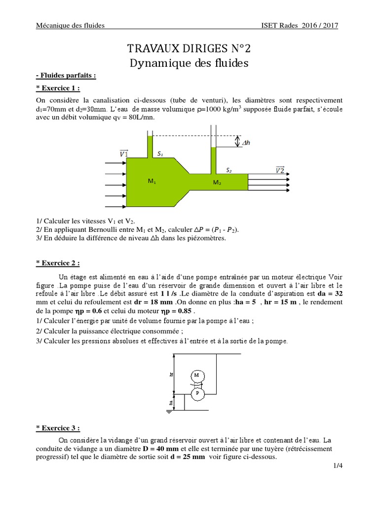 Exercices de Dynamique des Fluides | PDF | Pompe | Tuyère