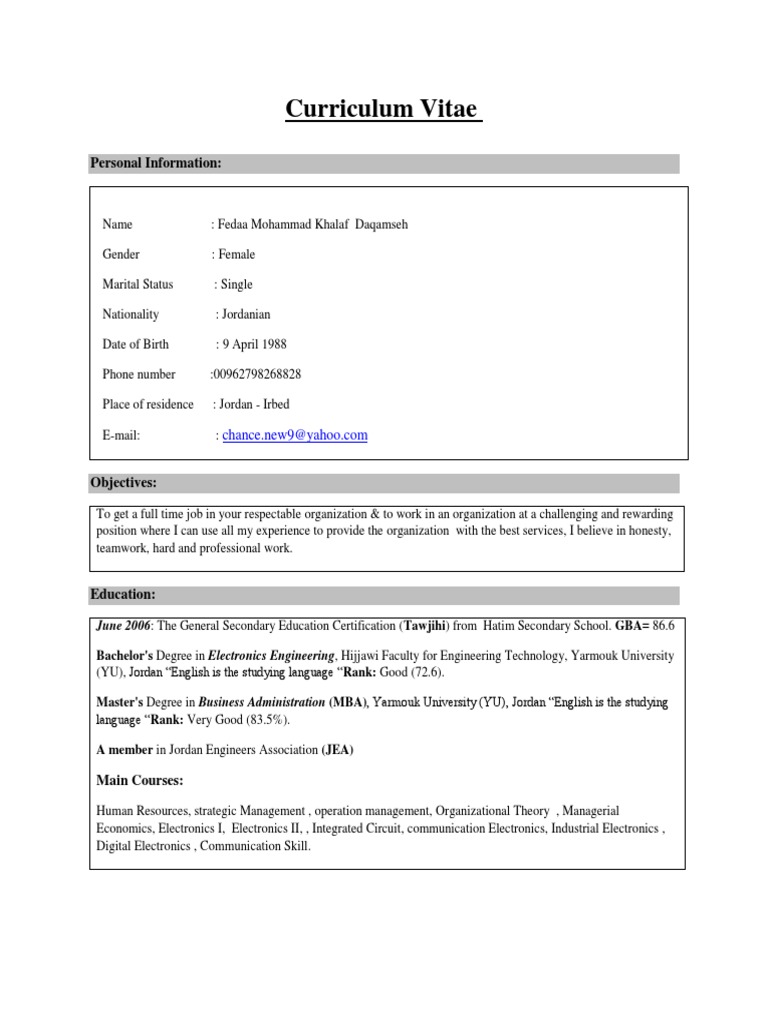 Curriculum Vitae: Personal Information | PDF