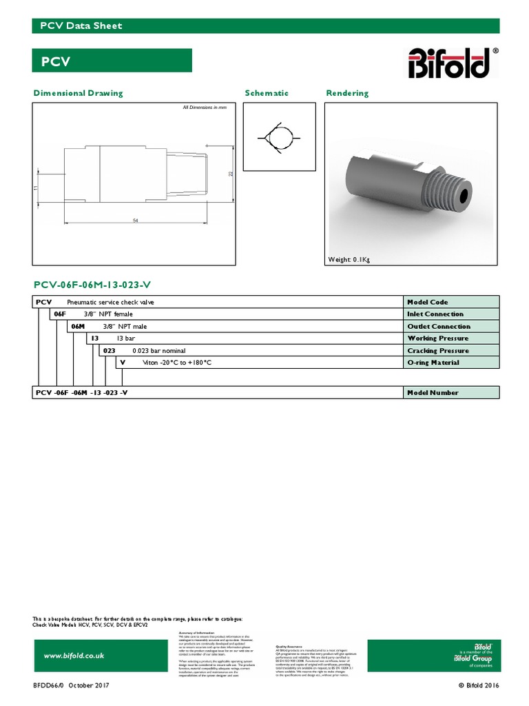 PCV Data Sheet: PCV-06F-06M-13-023-V | PDF