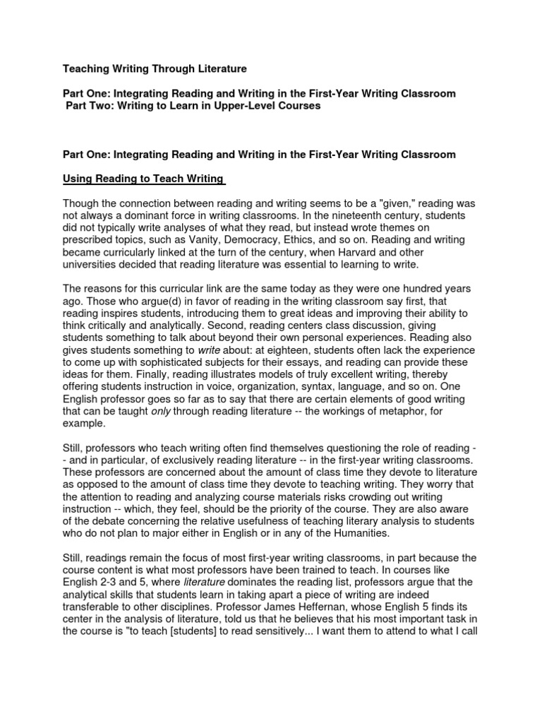 Teaching Writing Through Literature | PDF | Reading (Process ...