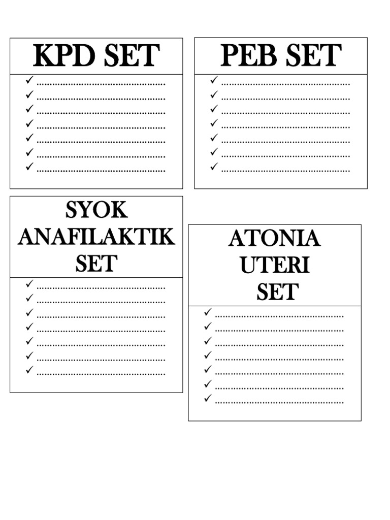 KPD Set Peb Set KPD Set: Syok Anafilaktik SET Atonia Uteri SET | PDF
